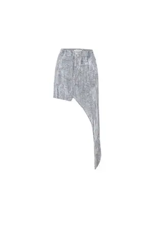 PCFG Cotton Blend Asymmetrical Cutout Denim Skirt - Grey