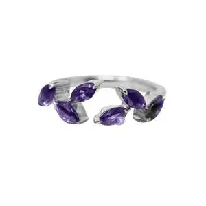 HARFI Sterling Open Leaf Ring With Amethyst - Silver