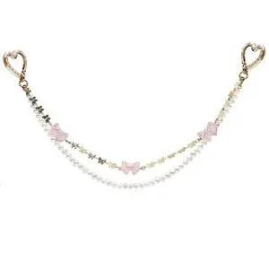 FARRA Rose Quartz Bowknot And Freshwater Pearls Bag Charm - Pink