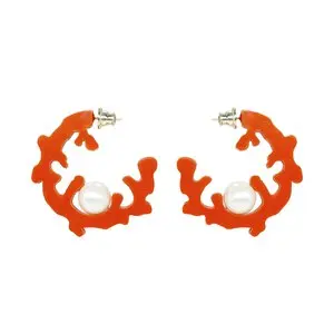 GISSA BICALHO Gissa Bicalho Coral And Pearl Hoop Earrings Orange