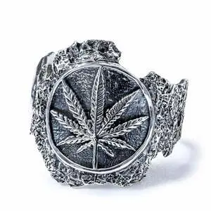 GERMAN KABIRSKI Kush Oxidized Ring With Symbol - Silver