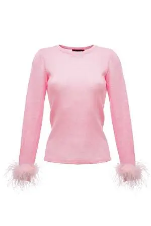 ANDREEVA Knit Top With Detachable Feather Cuffs