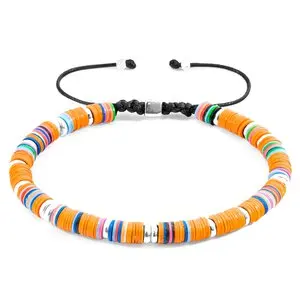 ANCHOR & CREW Kivu Silver & Vinyl Disc Macrame Bracelet Orange