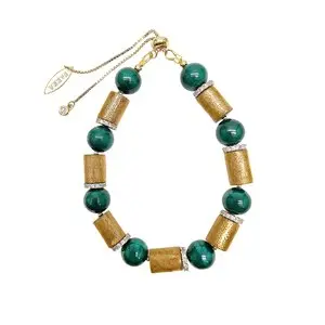 FARRA Golden Coral And Malachite Bracelet