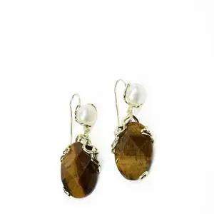 ADDICTED2 Tisbe Bronze Earrings With Pearl And Tiger's Eye - Gold/brown