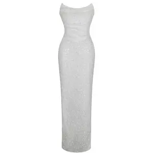 MISS CIRCLE NEW YORK Myra Beaded Mesh Strapless Maxi Dress