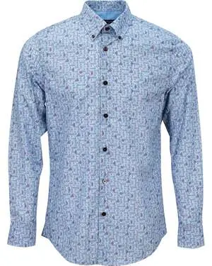 LORDS OF HARLECH Morris Geo Tulip Shirt - Blue