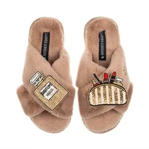 LAINES LONDON Classic Slippers With Brooches - Brown