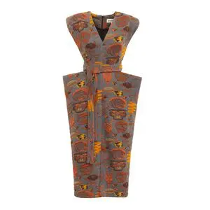 JULIA ALLERT Jacquard Midi Dress With Belt - Grey