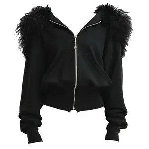 GALLERIADELE Mongolian Fur Trimmed Hoodie