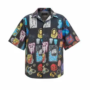 MYSIMPLICATED Short Sleeve Shirt Stickers Design Recycled Fabric - Black