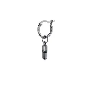 TRUE ROCKS Gun Metal Mini Pill Charm Hoop Earring - Grey
