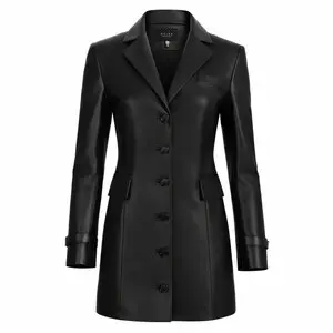 HEIRA LEATHERWEAR Lambskin Leather Blazer Dress - Black