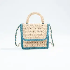ZANATANY CONCEPTS Handknit Raffia Tote Bag - Blue