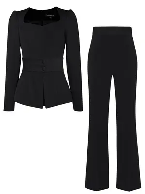TIA DORRAINE Fitted Blouse And Trousers Set - Black