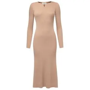 PERALUNA Dorset Ribbed Knit Jumper Dress With Buckle Detail - Brown