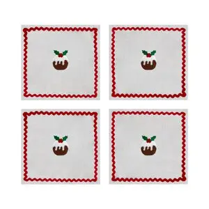 LILLY LOVES Christmas Pudding Cocktail Napkins - Red