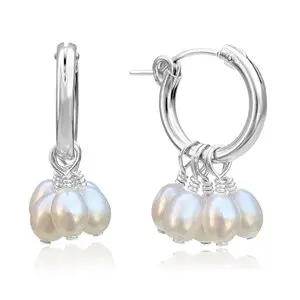 KIRI & BELLE Harlow Pearl Cluster Hoop Earrings - Silver