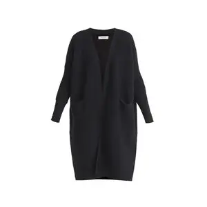 PAISIE Longline Ribbed Cardigan - Black
