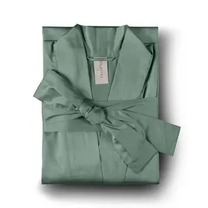 DECOFLUX HOME Sateen Bathrobe Kimono Solid Salvia - Green