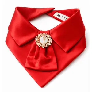 JULIA ALLERT Detachable Satin Jabot Collar With Brooch - Red
