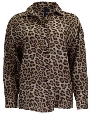 LORDS OF HARLECH Lydia Leopard Linen Shirt - Brown