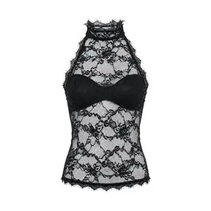 OW Selah Lace Halterneck Top - Black