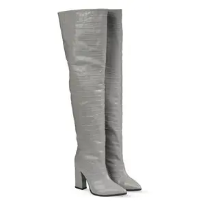 ROSAMUND MUIR LONDON Roma Crocodile Print Over-the-knee Boots - Grey