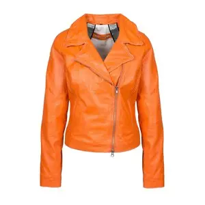FREAKY NATION Leather Biker Jacket - Orange