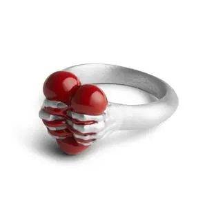 KASUN LONDON Silver And Enamel Heart Ring - Silver/red