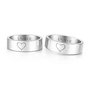 UNALOE Heart Engraved Sterling Band Rings - Silver