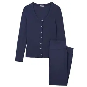 MAMU DREAM Ribbed Cardigan And Cuffed Leggings Set - Blue