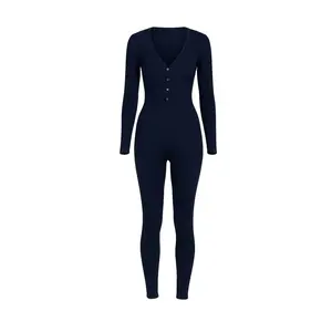 ALTRA VOLTA Sculpt-rib Snap Jumpsuit - Blue