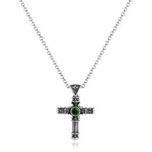 UNALOE Eternal Cross Necklace With Emerald - Silver/green