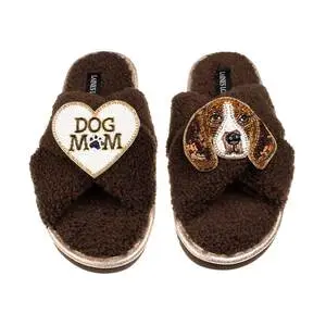 LAINES LONDON Boucle Slippers With Brooches - Brown