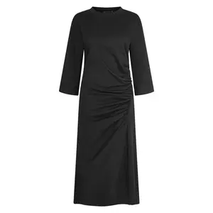 RAVE ON TREND Ruched Cotton T-shirt Dress - Black