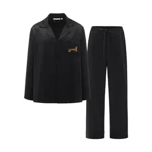 Not Just Pajama Dachshund Charm Silk Lounge Set - Black