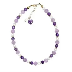 FARRA Amethyst And Freshwater Pearl Beaded Necklace - Gray/purple/white/yellow