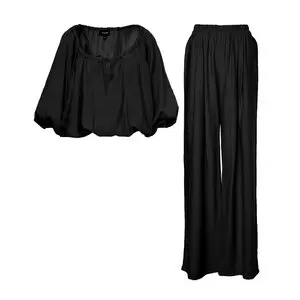 BLUZAT Linen Blouse And Wide Leg Trousers Set
