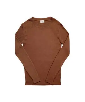 MABLI Fine Ribbed Merino Wool Top - Orange/brown