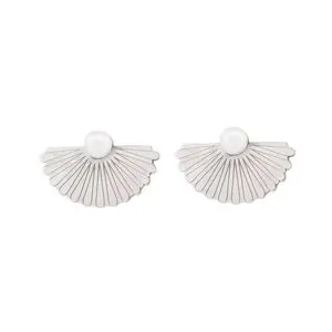 SILVER MOON Solar Fan Pearl Sterling Earrings - Silver