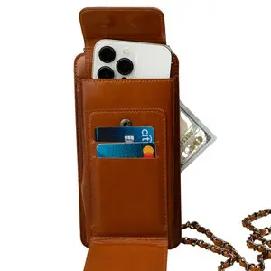 LEATHERE Leather Crossbody Bag Phone Wallet - Brown