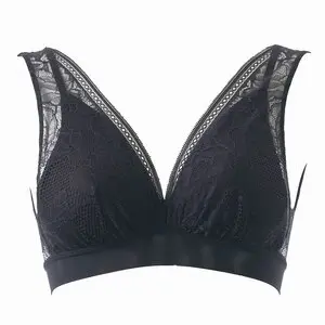 AROMATIQUE Ribbed Silk & Leavers Lace Bra - Black