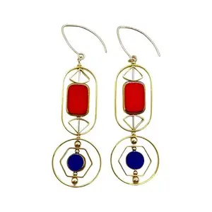 ARACHELI STUDIO Art Deco Earrings With Vintage German Glass Beads - Blue/red