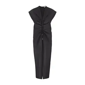 THE SUMMER EDIT Luxe Linen Drawstring Dress - Black
