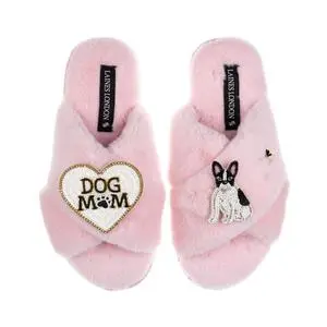 LAINES LONDON Classic Slippers With Dog Brooches - Pink