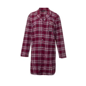 PRETTY YOU Classic Cotton Plaid Nightshirt In Bordeaux - Red
