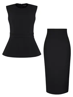 TIA DORRAINE Sleeveless Top And Pencil Midi Skirt Set - Black