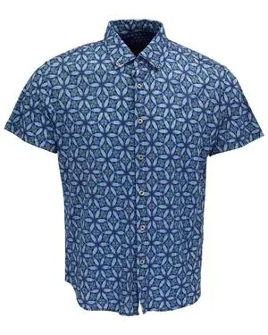 LORDS OF HARLECH Tobias Tribal Merino Wool Button-up Shirt - Blue