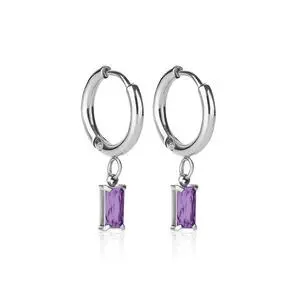 EVER JEWELLERY Luxe Amethyst Drop Huggie Earrings - Silver